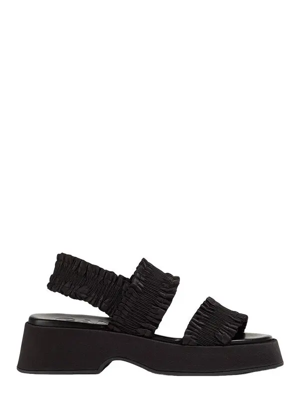 GANNI Ruffled Satin Platform Slingback Sandals - Black