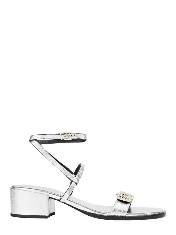 Maje Metallic Leather Sandals - Silver