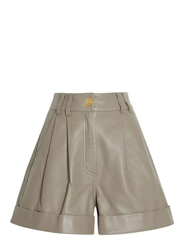 Balmain Pleated Leather Shorts - Mushroom