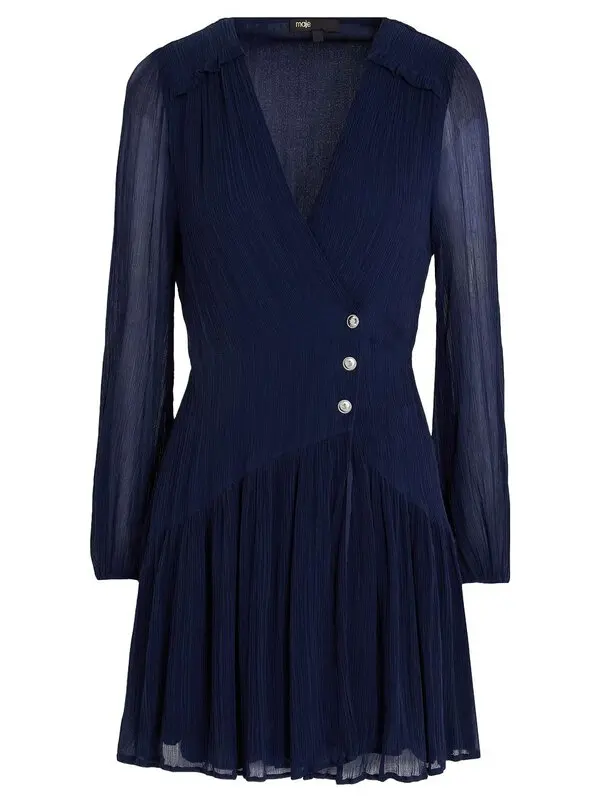 Maje Cupro Crepon Mini Dress - Navy