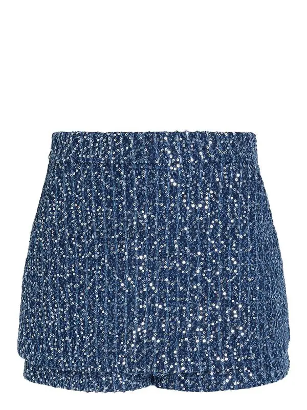 Maje Sequined Denim Skort - Dark Denim
