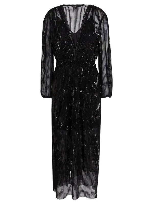 Maje Sequined Plissé Tulle Midi Dress - Black