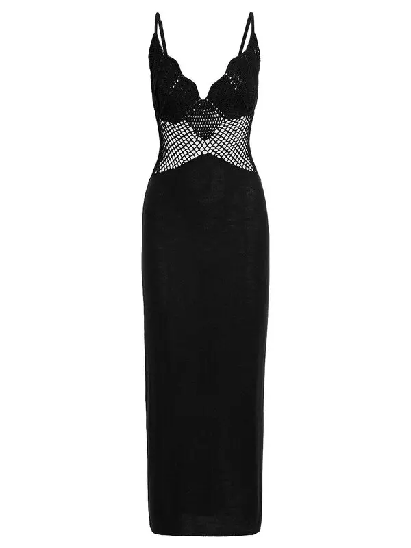 Staud Tara Crochet-trimmed Cotton Maxi Dress - Black