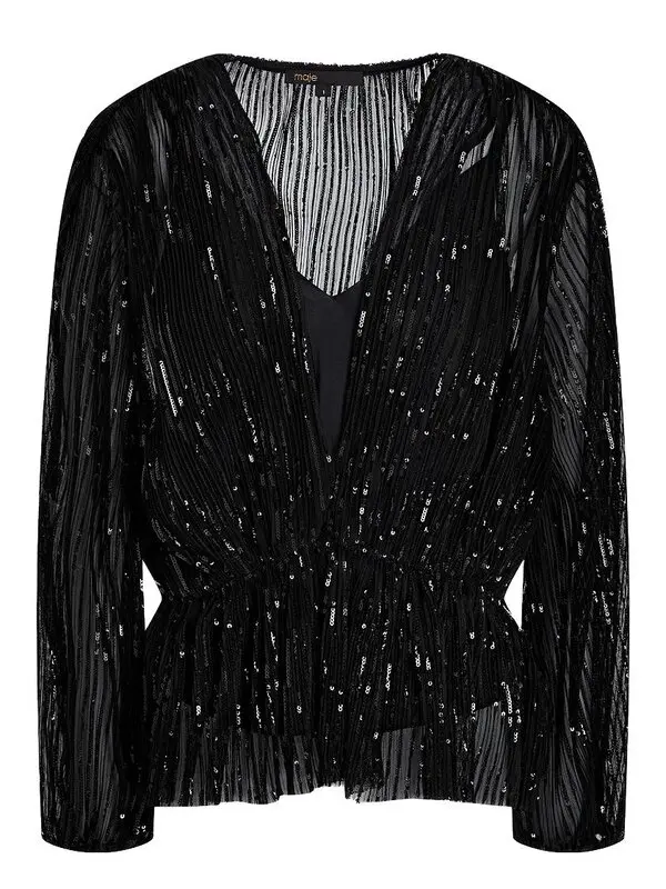 Maje Sequin-embellished Tulle Top - Black