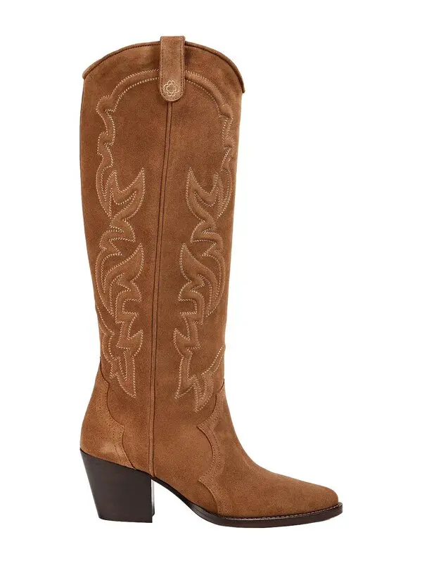 Maje Suede Cowboy Boots - Light Brown