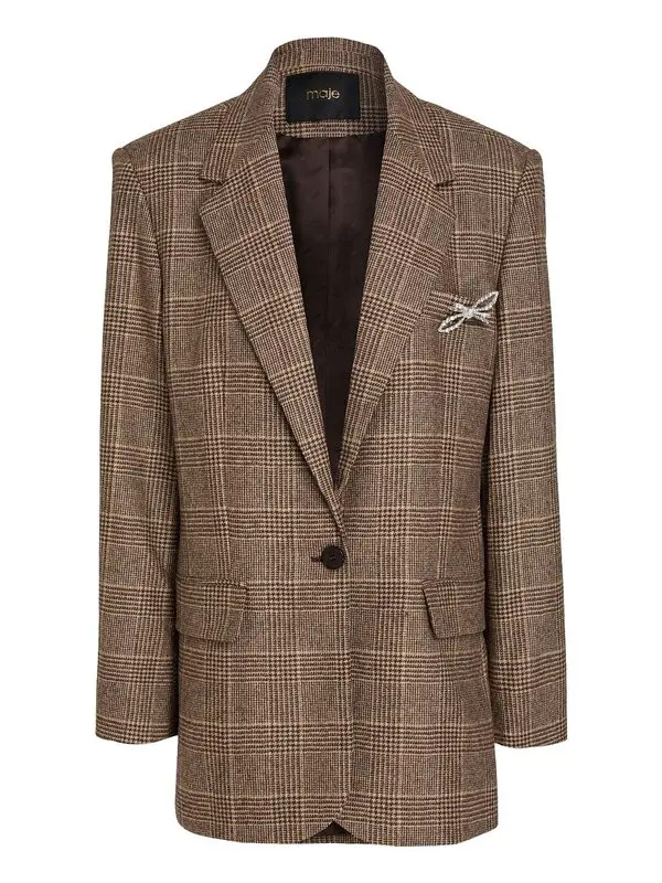 Maje Checked Tweed Blazer - Taupe