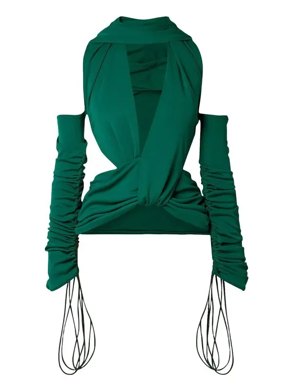 MAXIMILIAN Cutout Draped Stretch-jersey Top - Forest Green