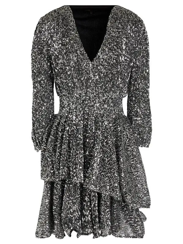 Maje Tiered Sequined Tulle Mini Dress - Silver