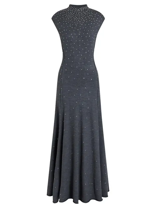 Maje Crystal-embellished Knitted Maxi Dress - Dark Gray