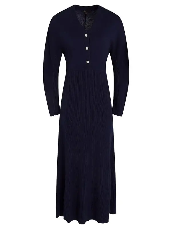 Maje Ribbed-knit Midi Dress - Navy