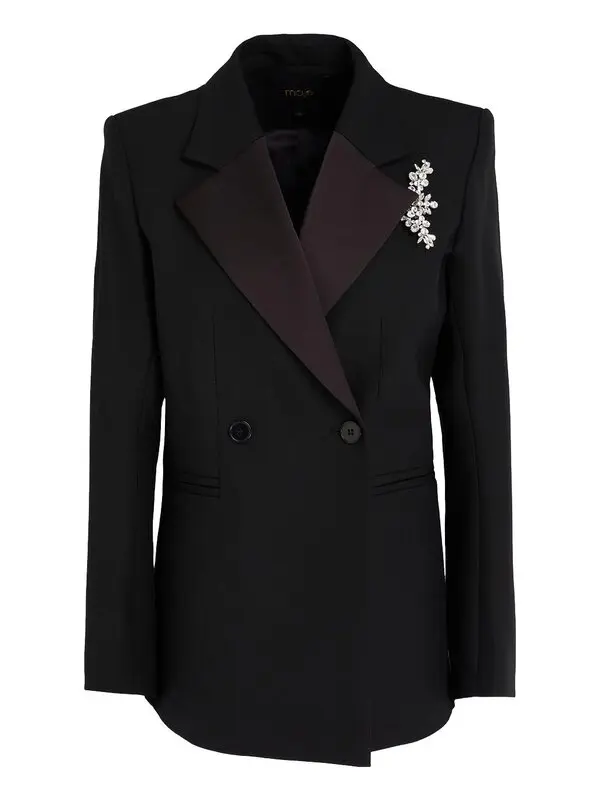 Maje Double-breasted Twill Blazer - Black