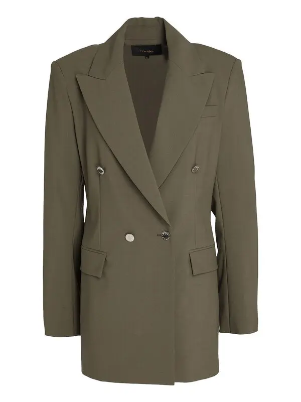 Maje Double-breasted Crepe Blazer - Army Green