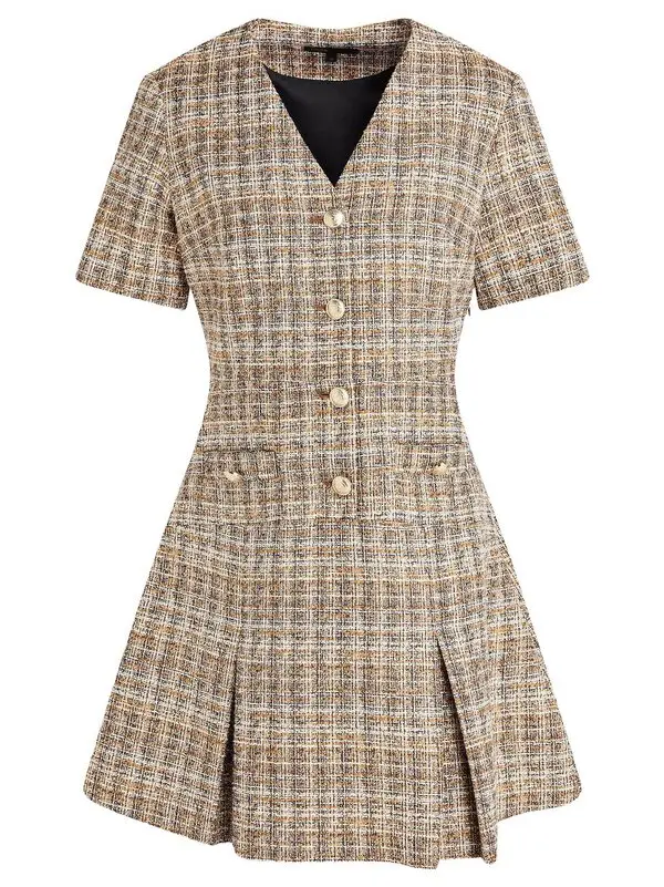 Maje Pleated Tweed Mini Dress - Light Brown