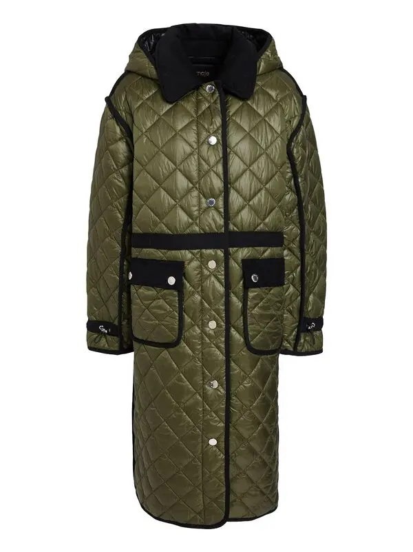 Maje Quilted Shell Hooded Coat With Corduroy Trims - Army Green