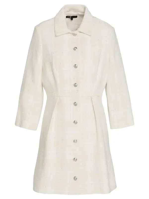 Maje Metallic Tweed Mini Shirt Dress - Ivory