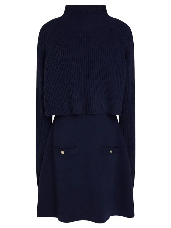 Maje Convertible Knitted Mini Dress And Sweater Set - Navy