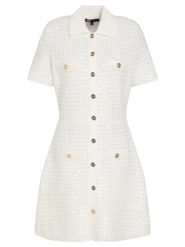 Maje Sequin-embellished Bouclé-knit Mini Dress - Ivory