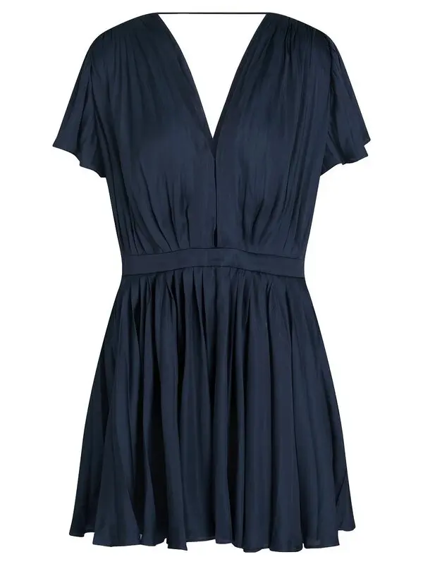 Maje Pleated Satin Mini Dress - Navy