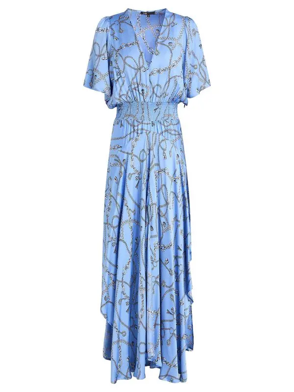 Maje Printed Asymmetric Maxi Dress - Light Blue