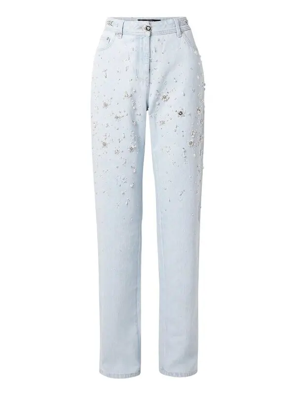 Versace Embellished High-rise Straight-leg Jeans - Light Denim