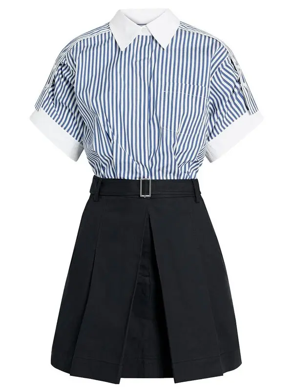 3.1 Phillip Lim Oxford Paneled Striped Mini Shirt Dress - Blue