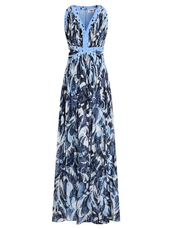 Diane Von Furstenberg Levada Printed Plissé-georgette Maxi Dress - Midnight Blue