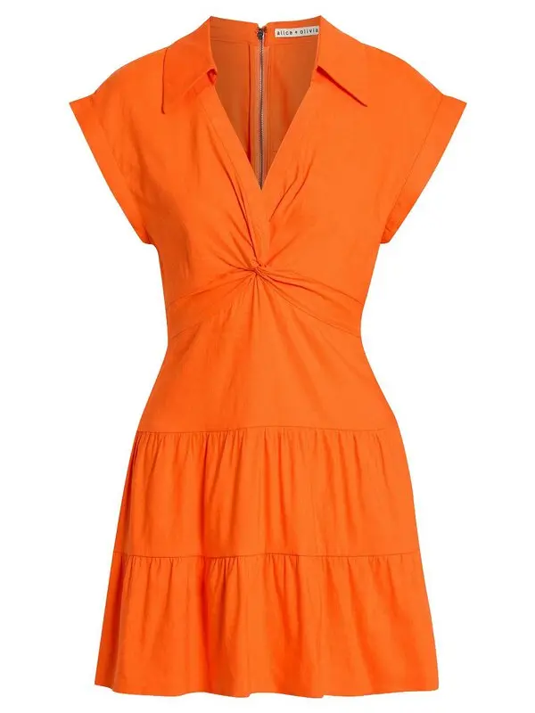 Alice + Olivia Mila Twisted Linen-blend Mini Shirt Dress - Orange