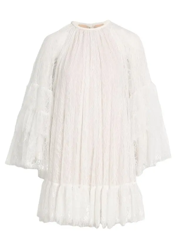 Alice + Olivia Delia Ruffled Corded Lace Mini Dress - Off-white
