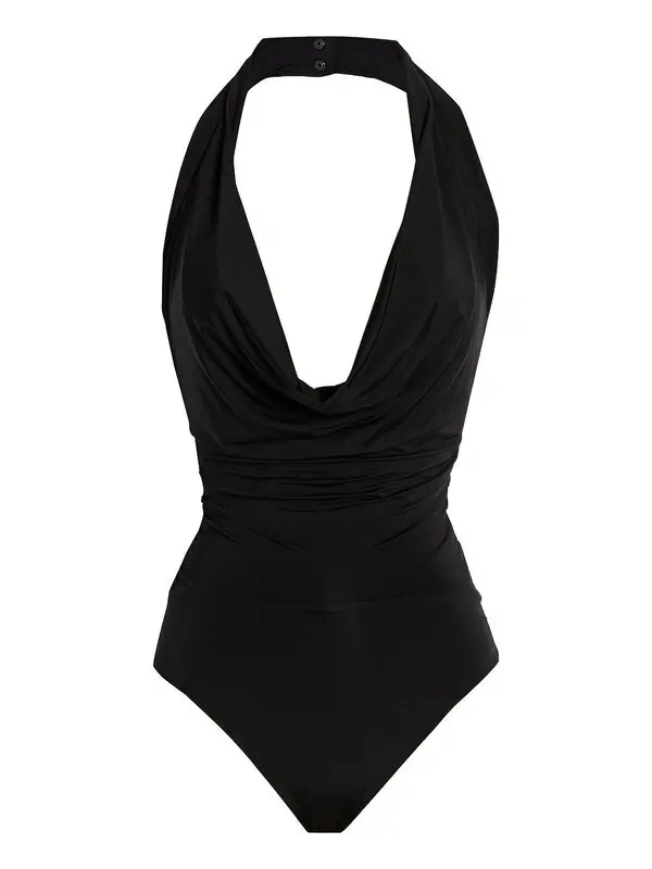 Alice + Olivia Ayanna Draped Halterneck Bodysuit - Black