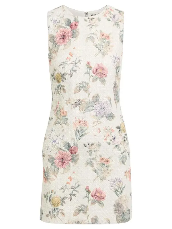 Alice + Olivia Floral-print Tweed Mini Dress - Off-white
