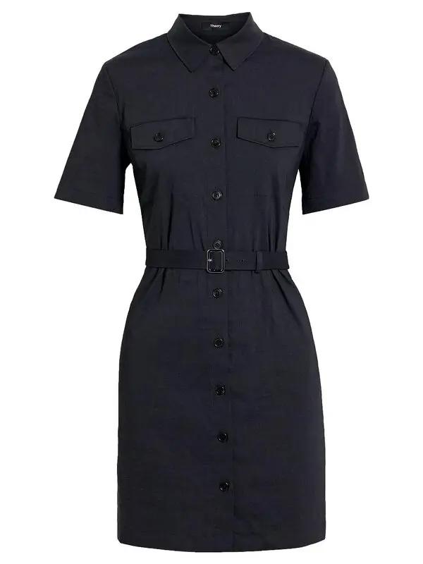 Theory Linen-blend Mini Shirt Dress - Charcoal