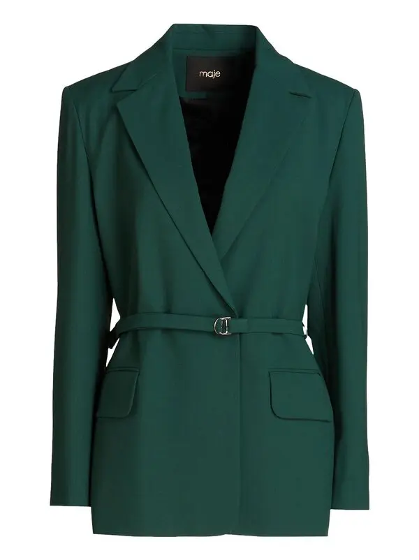 Maje Belted Twill Blazer - Forest Green