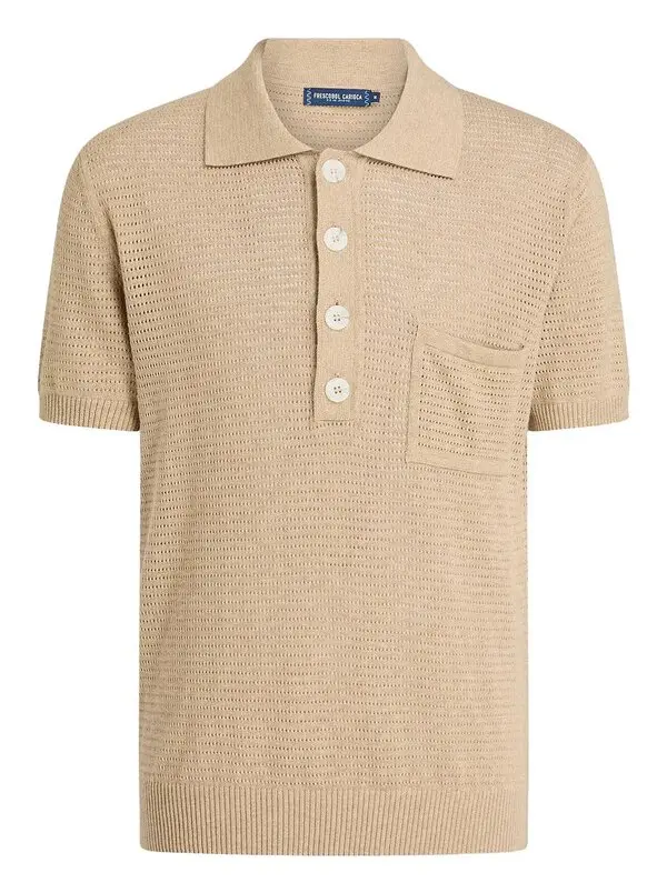 Frescobol Carioca Clemente Pointelleknit Cotton Polo Shirt - Sand