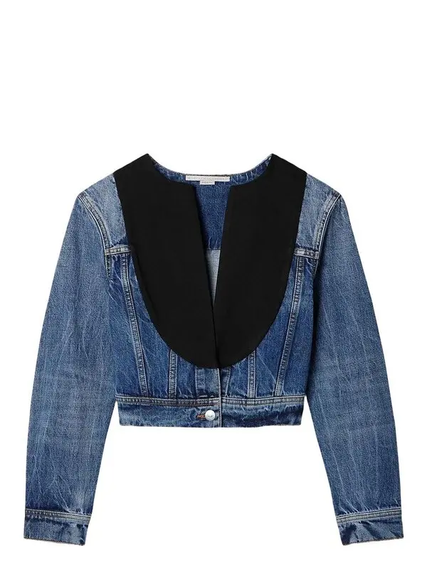 Stella McCartney Cropped Paneled Denim Jacket - Mid Denim