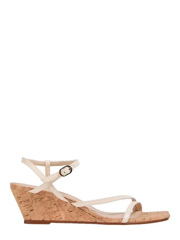 STUART WEITZMAN Oasis 50 Leather Wedge Sandals - Ecru