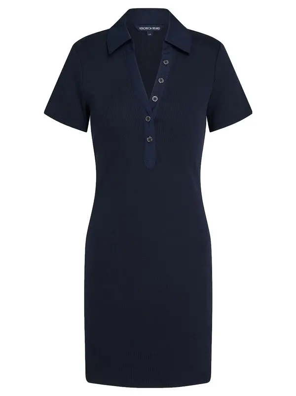 Veronica Beard Bailey Ribbed Pima Cotton-blend Mini Shirt Dress - Navy