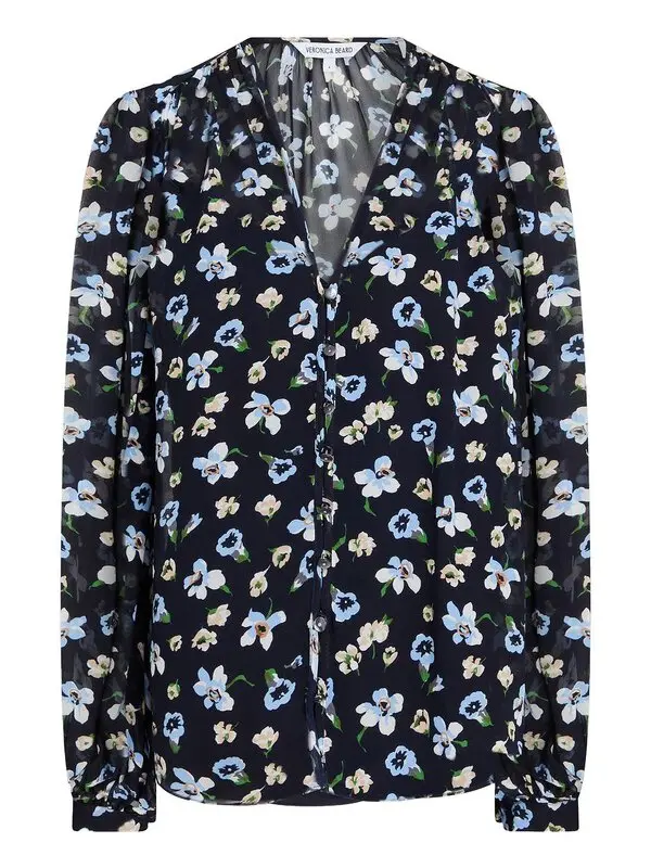 Veronica Beard Floral-print Silk-georgette Blouse - Navy