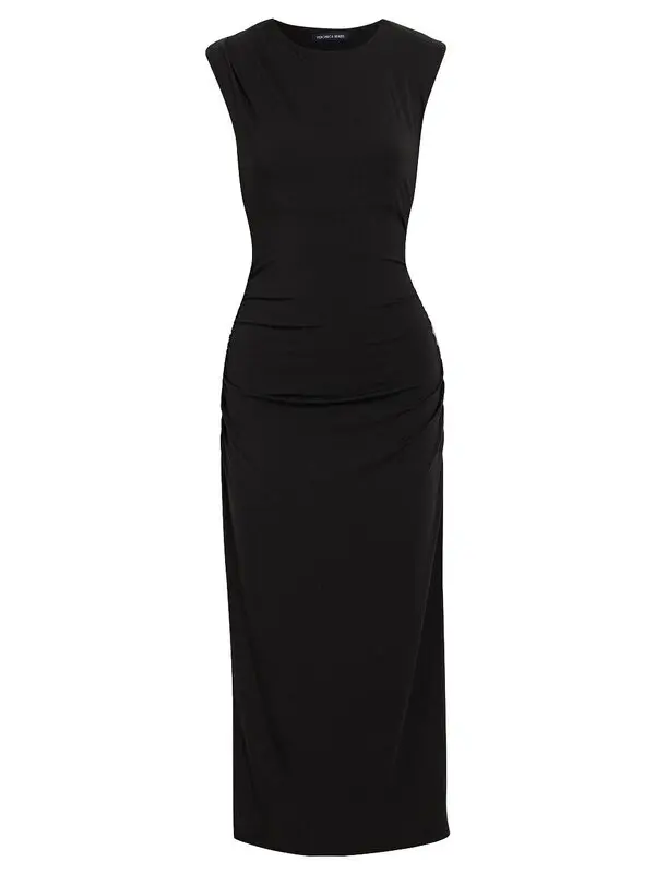 Veronica Beard Baxter Ruched Lyocell-blend Midi Dress - Black
