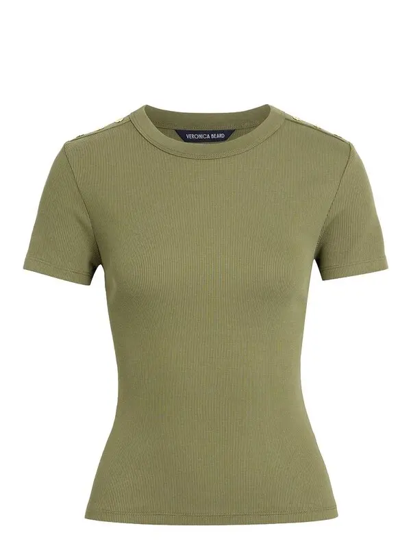 Veronica Beard Draya Embellished Ribbed T-shirt - Army Green