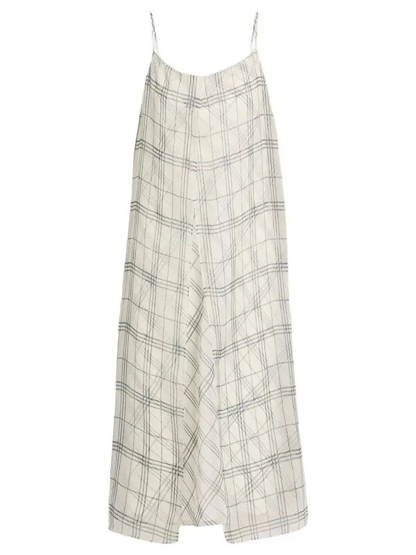 Vince Layered Checked Crepe De Chine Midi Dress - Off-white
