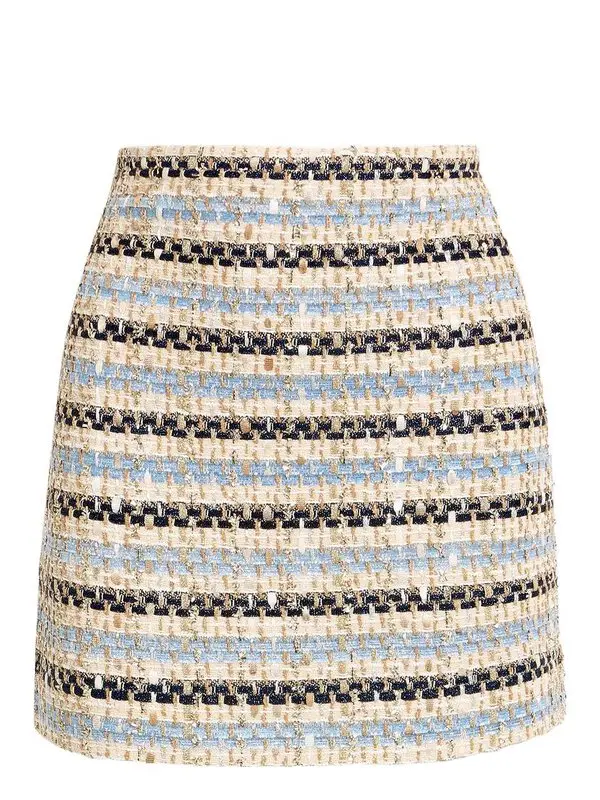Veronica Beard Metallic Striped Tweed Mini Skirt - Light Blue