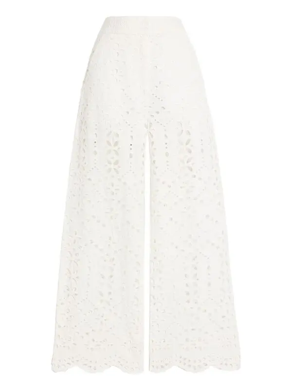 Veronica Beard Kemper Broderie Anglaise Wide-leg Pants - White