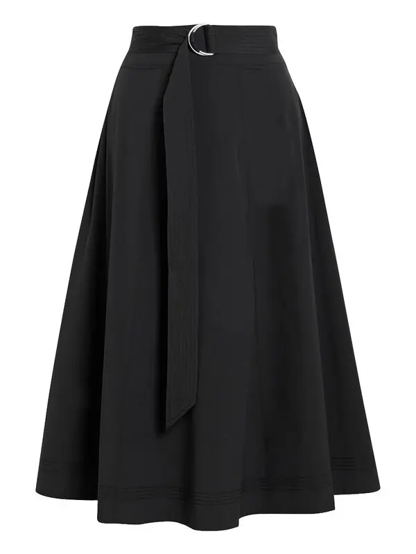 Veronica Beard Facia Belted Cotton-blend Poplin Midi Skirt - Black