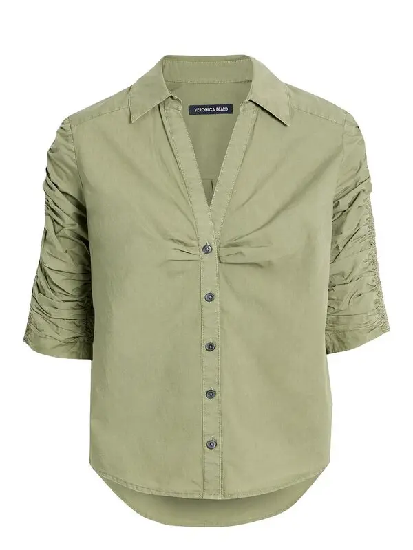 Veronica Beard Porta Ruched Cotton-poplin Shirt - Army Green