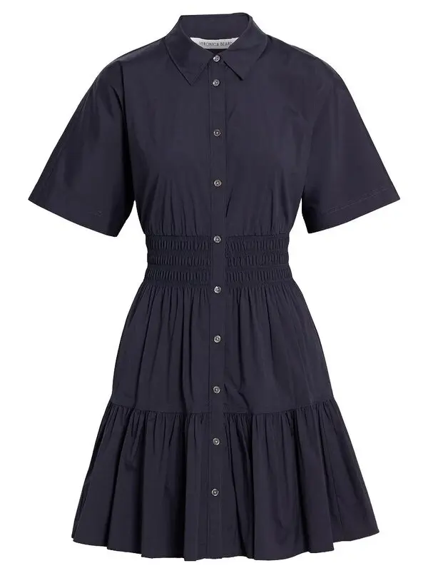 Veronica Beard Greta Tiered Shirt Mini Dress - Midnight Blue