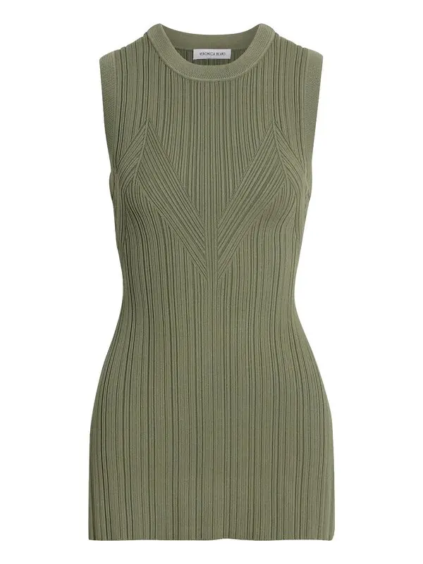 Veronica Beard Semma Ribbed-knit Top - Army Green