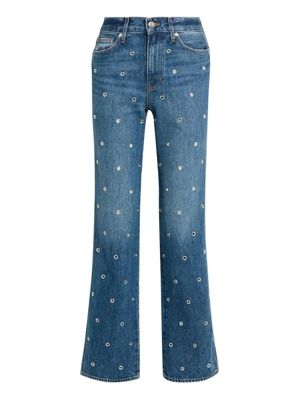 Veronica Beard Dylan Eyelet-embellished Straight-leg Jeans - Mid Denim