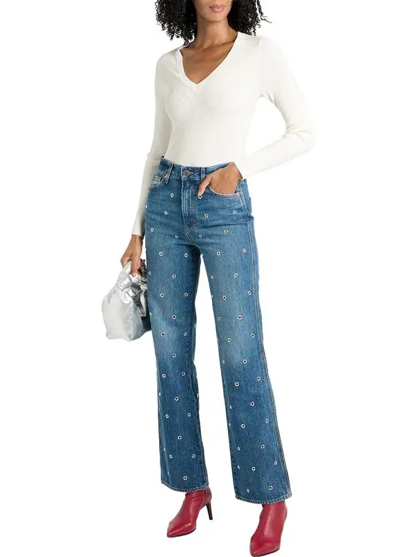 Veronica Beard Dylan Eyelet-embellished Straight-leg Jeans - Mid Denim