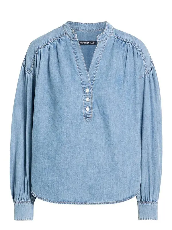 Veronica Beard Kylie Gathered Top - Light Denim