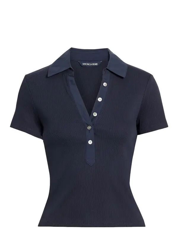 Veronica Beard Kearney Ribbed Pima Cotton-blend Polo Shirt - Navy